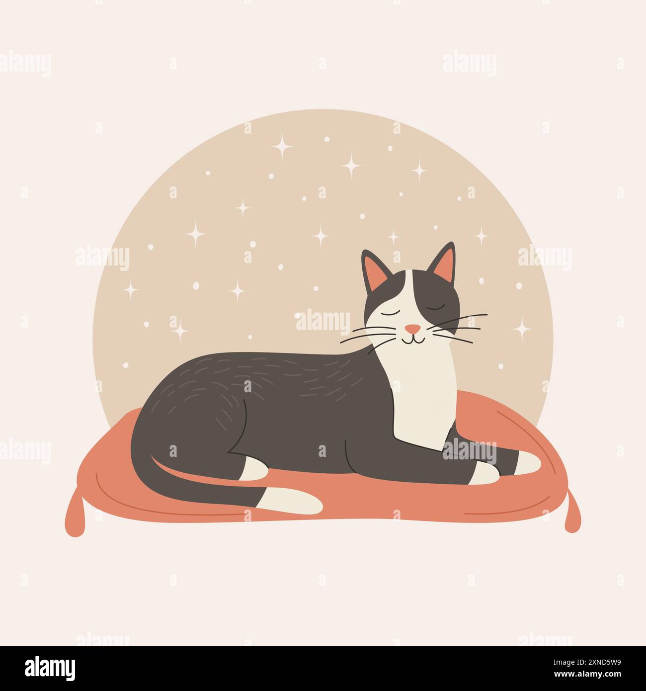 Vector Flat Grey Dreaming Cat. Cartoon Cat Lying on the Mat. Cute and ...