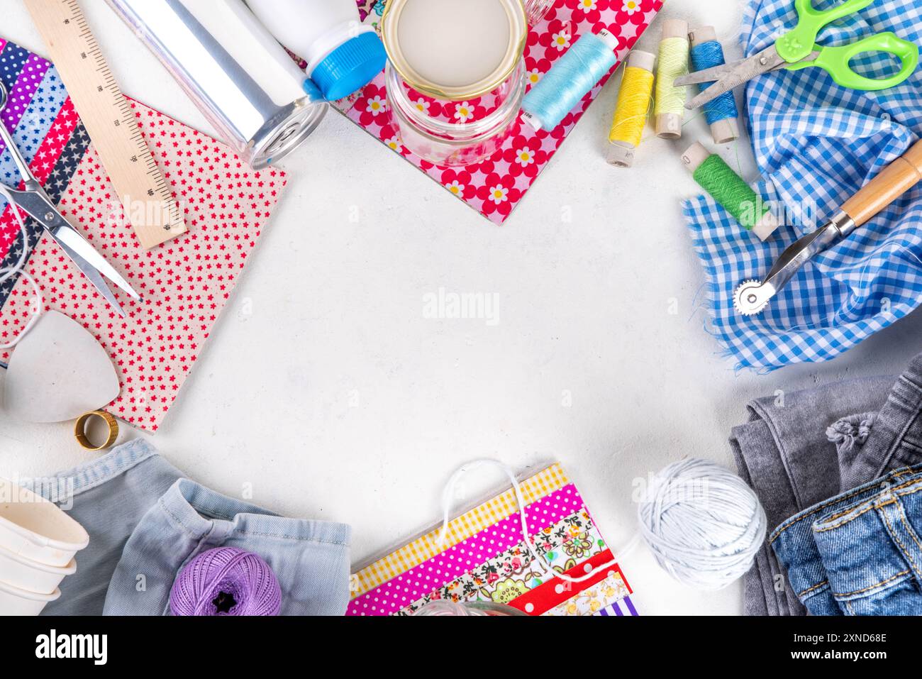 DIY upcycling ideas and materials background. Sustainable hobby with ...