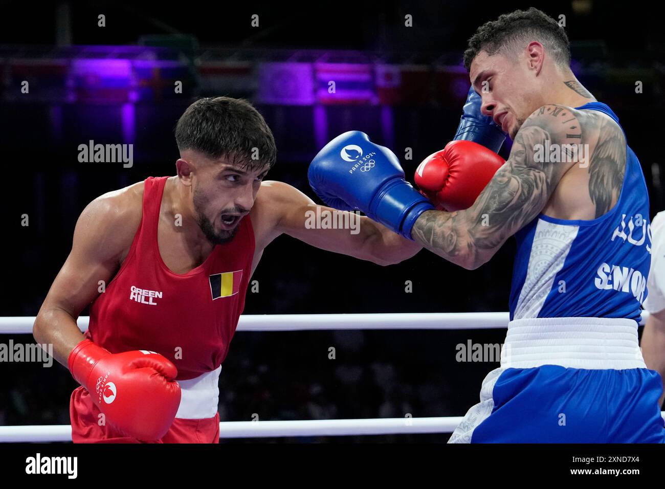 Belgium's Vasile Usturoi, left, Australia's Charlie Senior in their men ...
