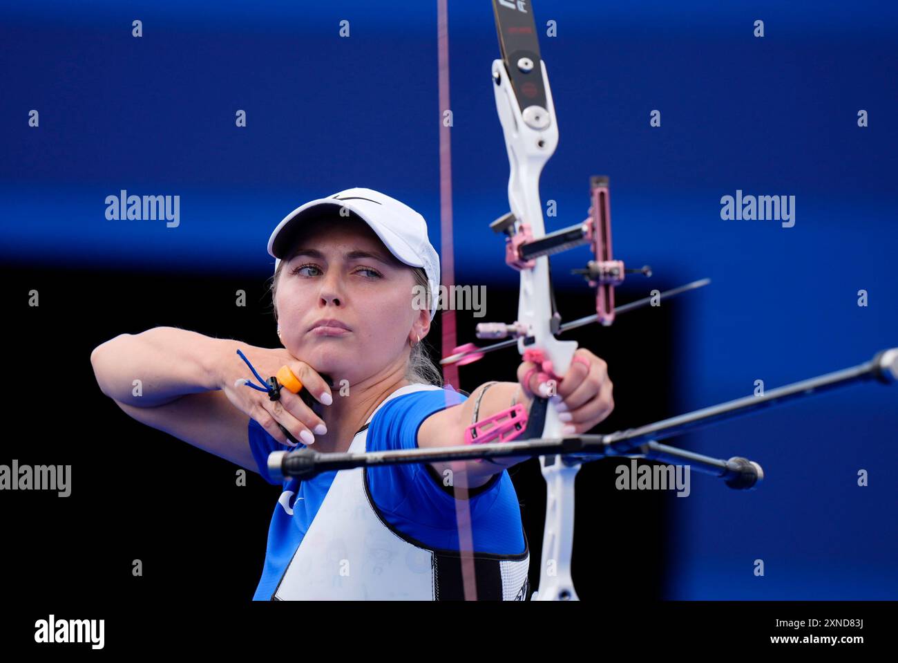 Estonia's Reena Parnat shoots during the Archery individual elimination round against India at ...