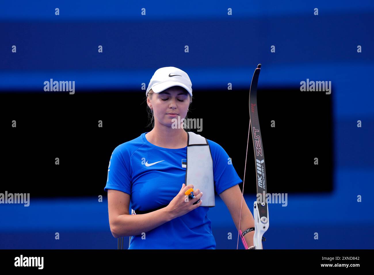 Estonia's Reena Parnat shoots during the Archery individual elimination round against India at ...