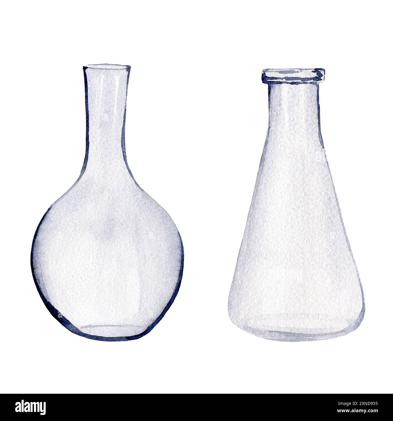 Medicine flask and beaker. Hand drawn watercolor illustration isolated ...