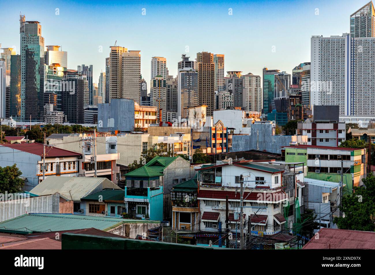 Manila landscape skyline and buildings at sunset, Philippines Stock ...
