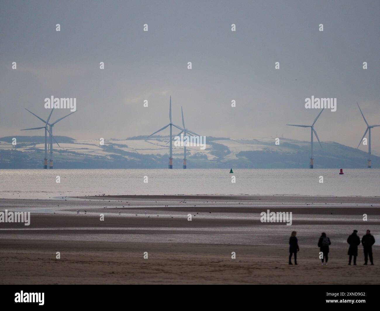 Winter Beach Scenes Formby Merseyside. Welsh Hills and Burbo Bank Stock ...