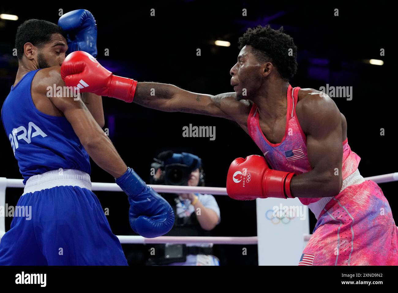 United States' Jahmal Harvey hits Brazil's Luiz Oliveira in their men's ...