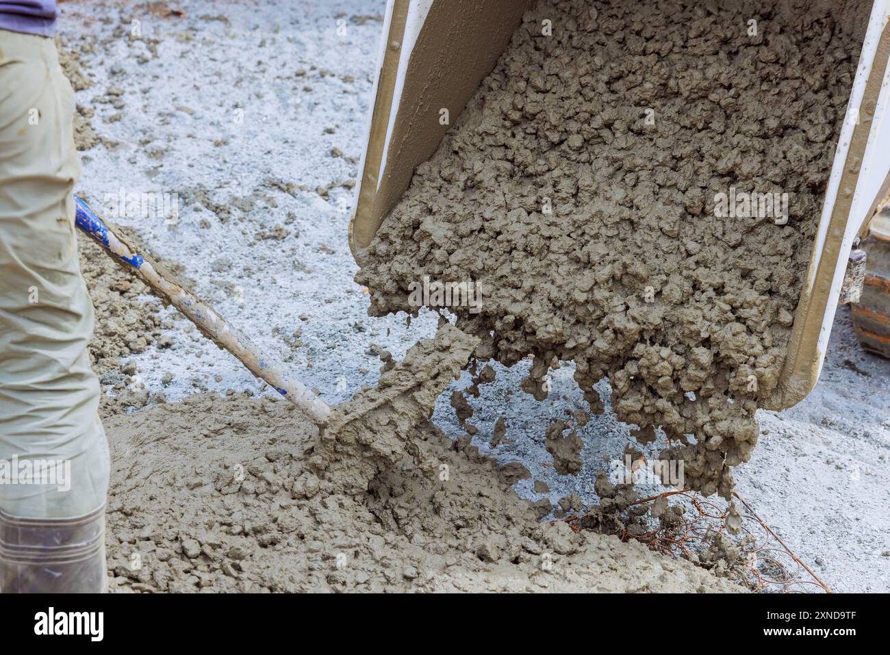 Concrete blocks delivered to construction site with foundation is ready ...
