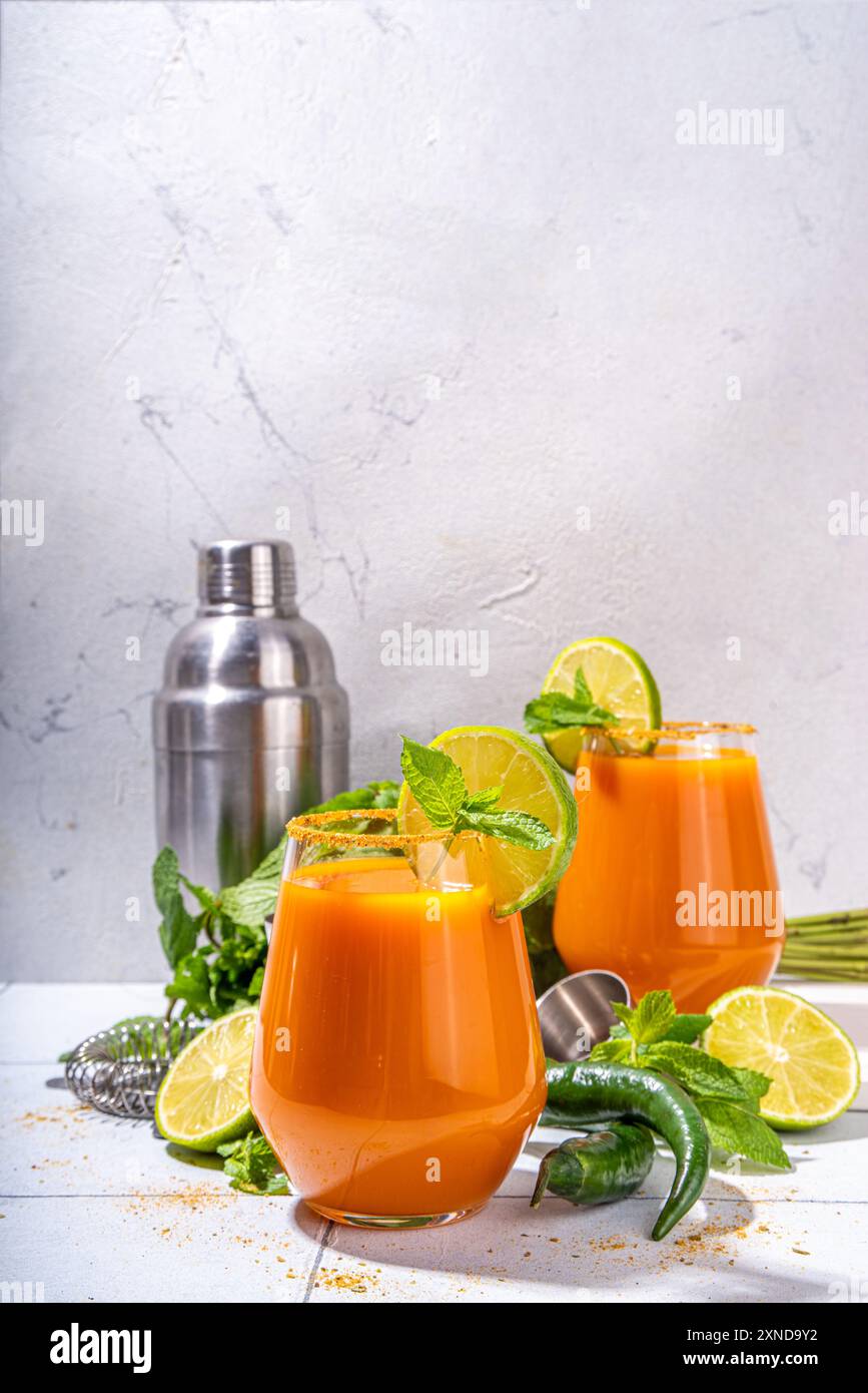Carrot Ginger Margarita cocktail with lime, mint and hot chili pepper ...