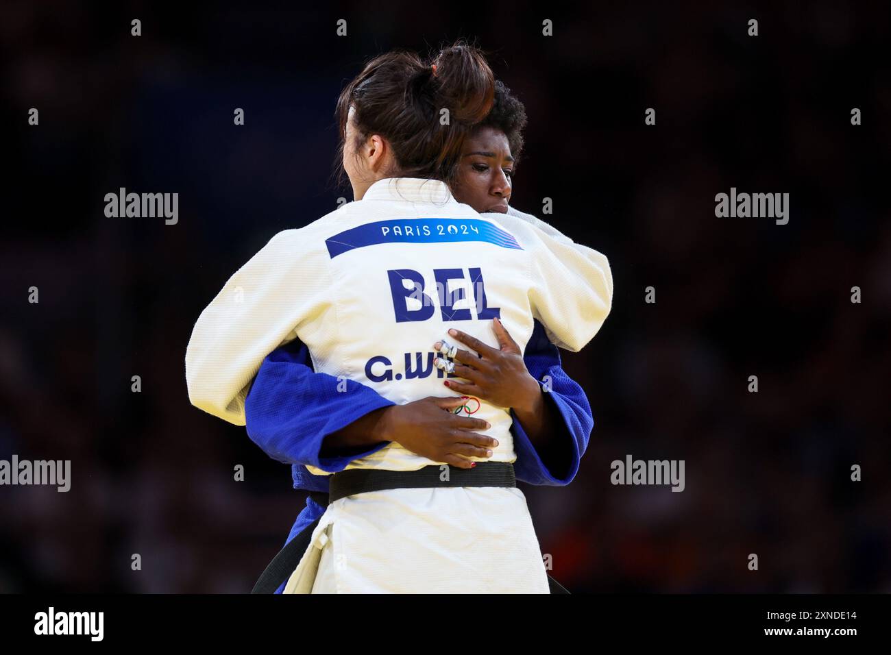 Gabriella Willems (white) of Belgium and Marie-Eve Gahie (blue) of ...