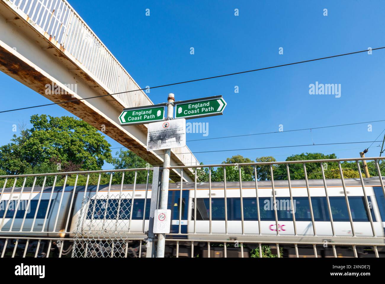 England Coast Path sign in Leigh on Sea town, Essex, UK. River Thames ...