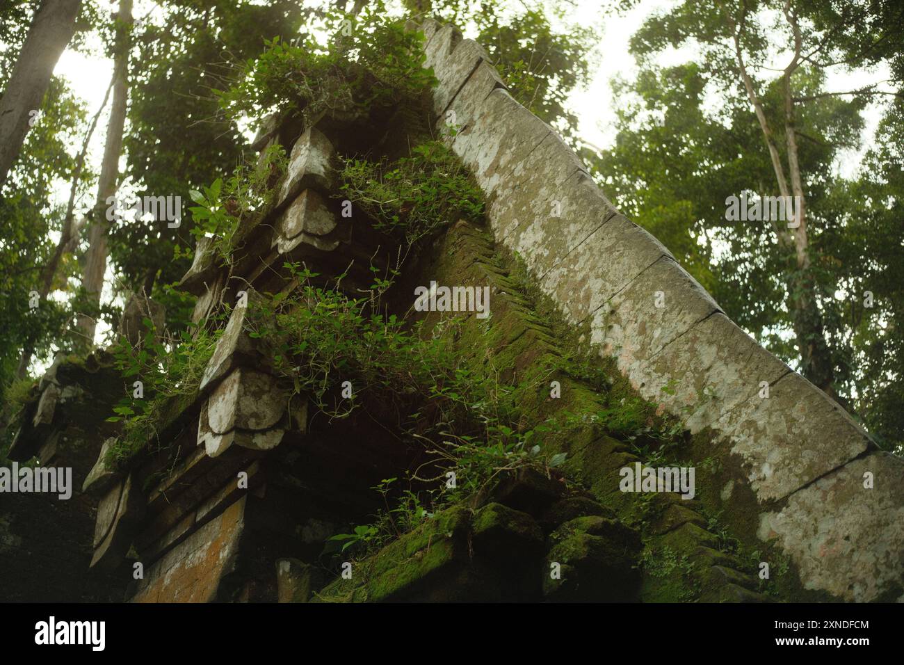 Old ruined temple building that is destroyed and damaged by weather ...