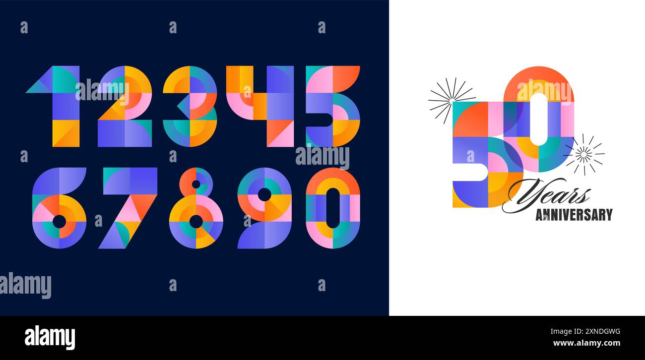 Anniversary concept design. Modern geometric style. Fireworks and ...