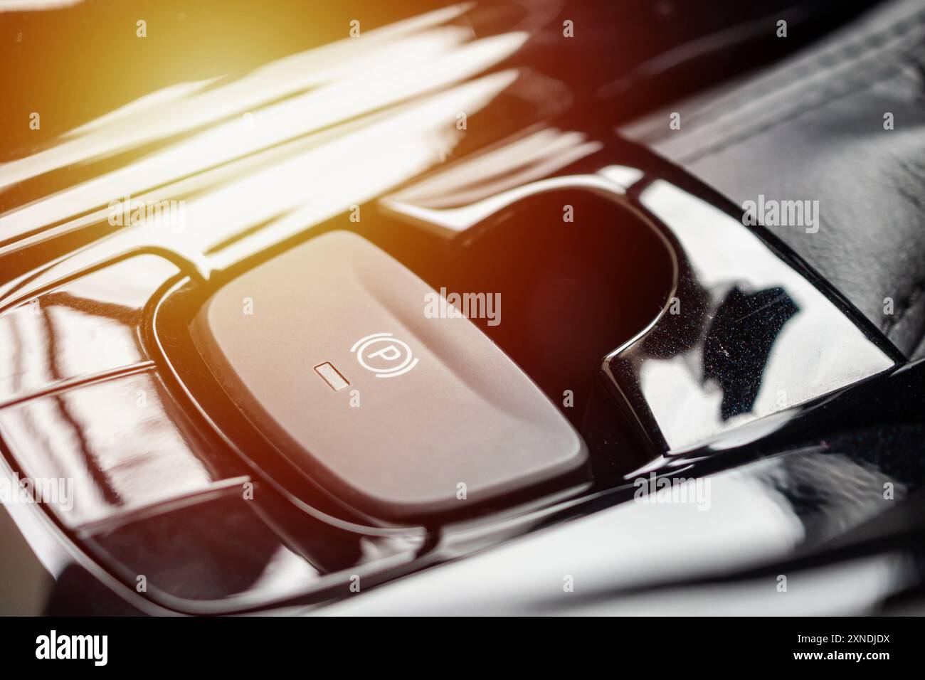 electronic handbrake button in luxury modern car Stock Photo - Alamy