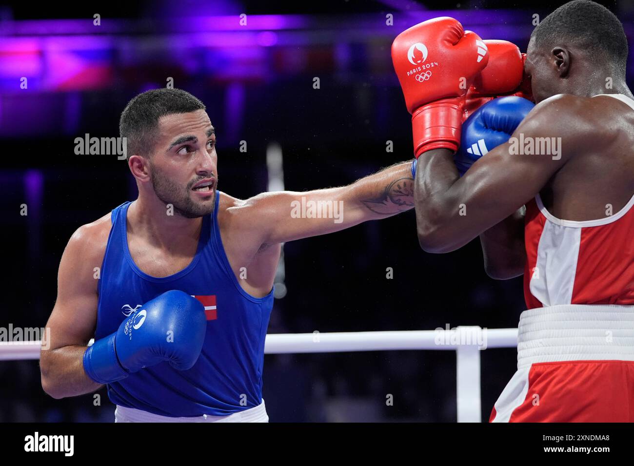 Denmark's Nikolai Terteryan hits France's Makan Traore in their men's ...