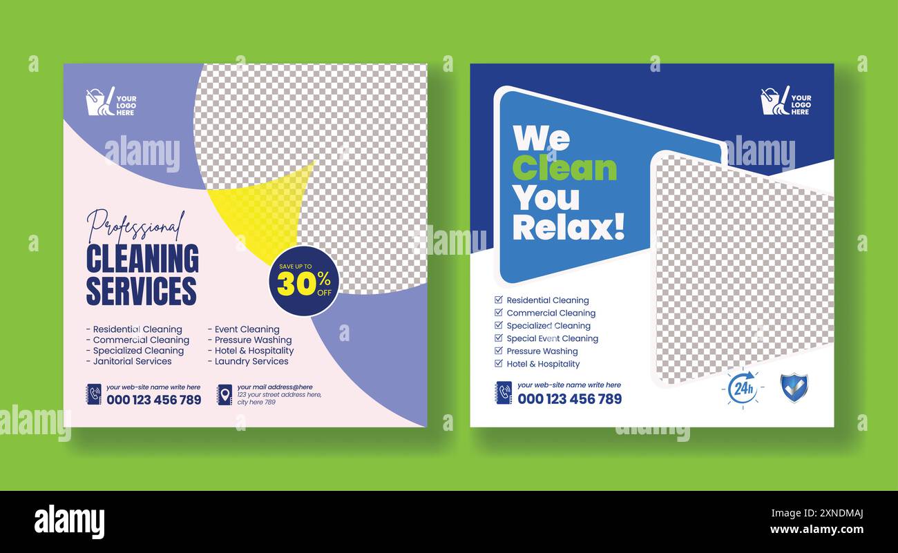 Housemaid and housekeeper service social media posts banner, business ...