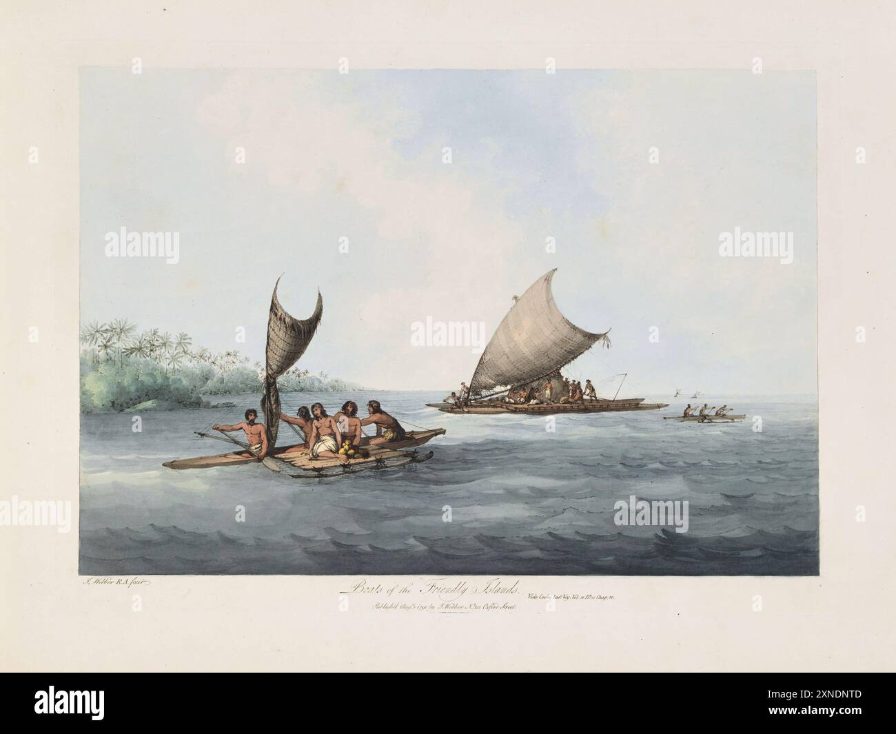 Boats in the Friendly Islands. Tonga. bookplate artwork from Views in ...