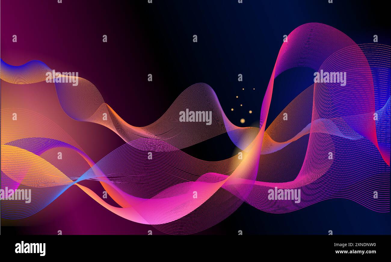 Abstract colorful wave lines on black background, concept of movement ...