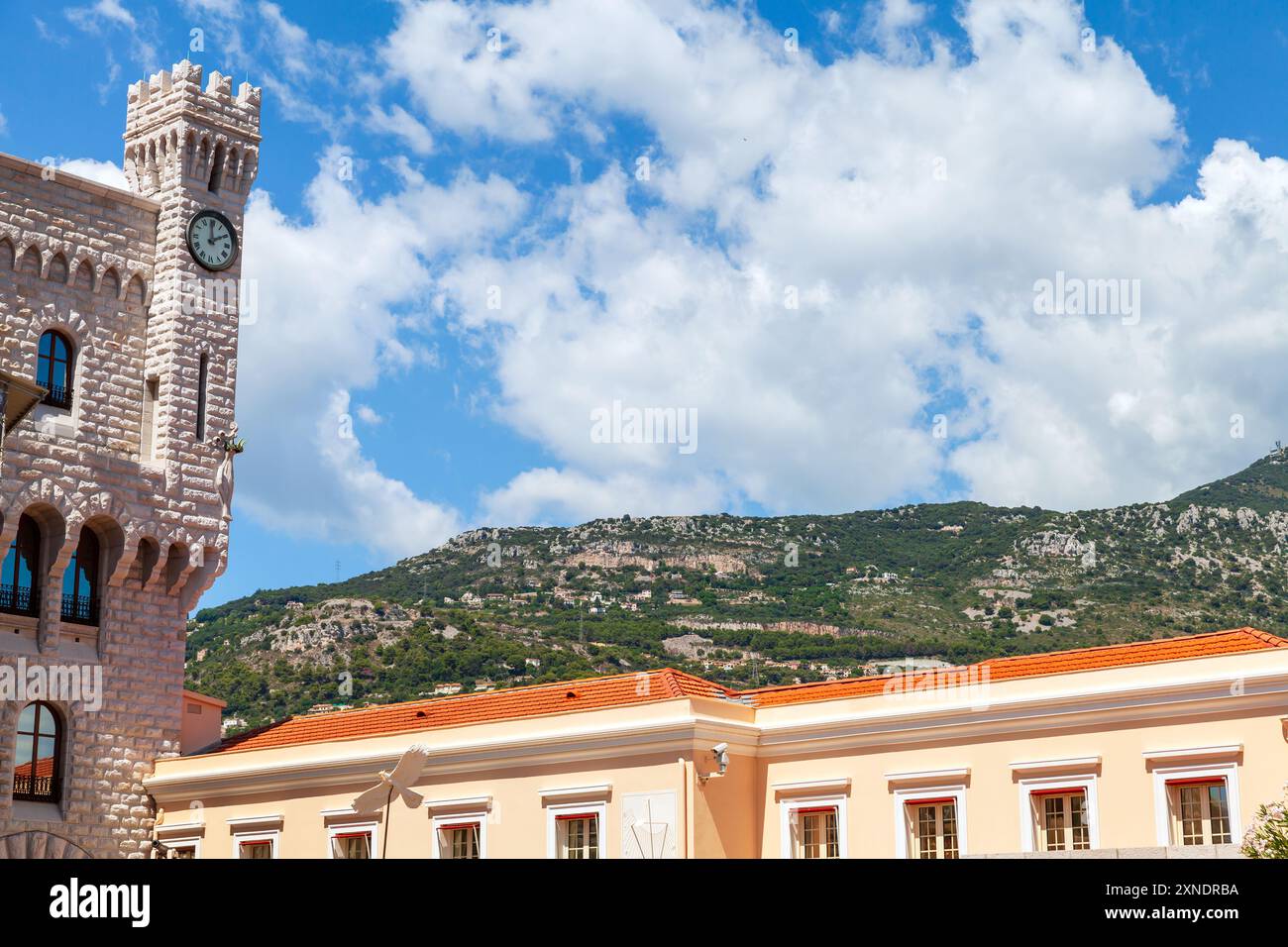 Clock tower of the Prince Palace of Monaco in Monaco-Ville. Monte-Carlo ...