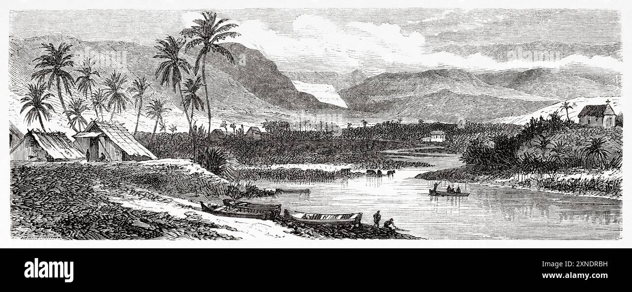 Old view of Saint-Gilles, Reunion island. Western Indian Ocean, drawing ...