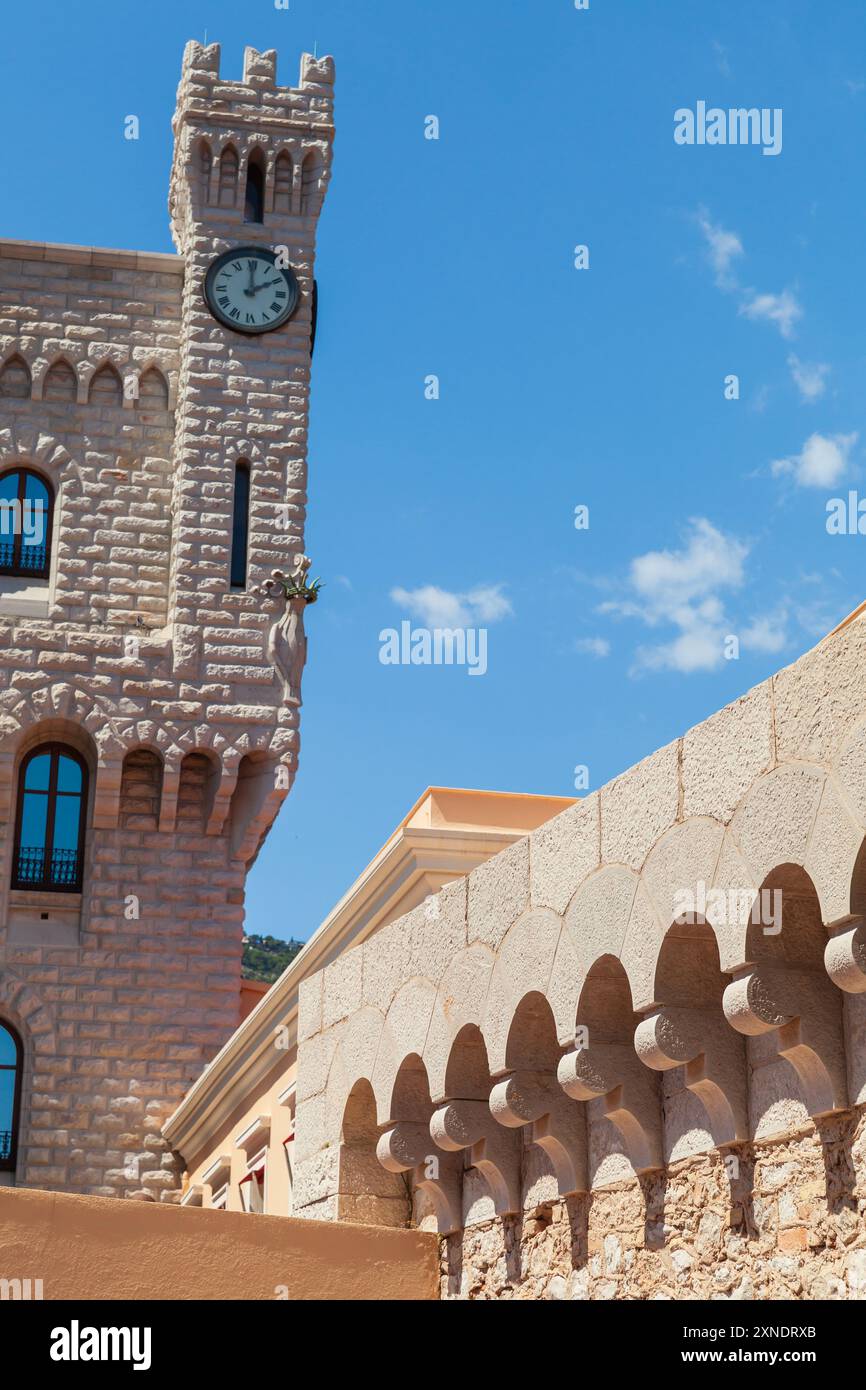 Vertical photo with the clock tower of the Prince Palace of Monaco in ...