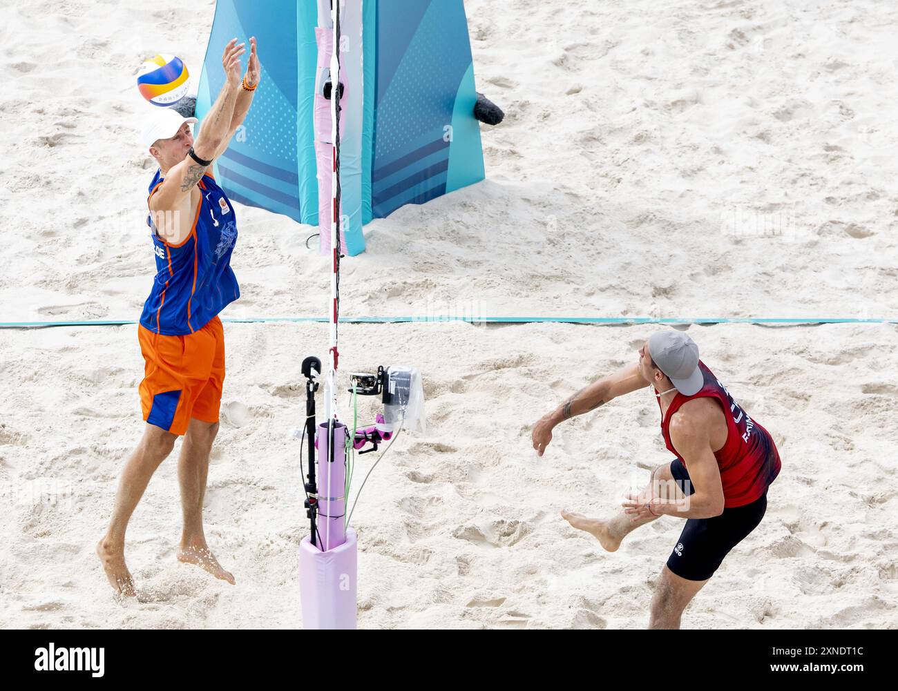 PARIS - Dutch beach volleyball player Steven van de Velde in action ...