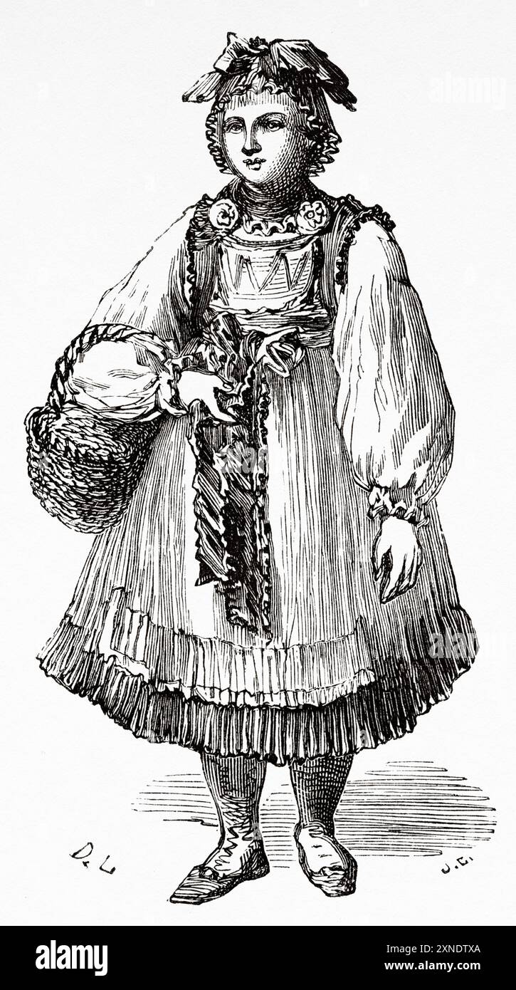 Woman wearing a traditional costume of Bavaria, Germany. Drawing by ...