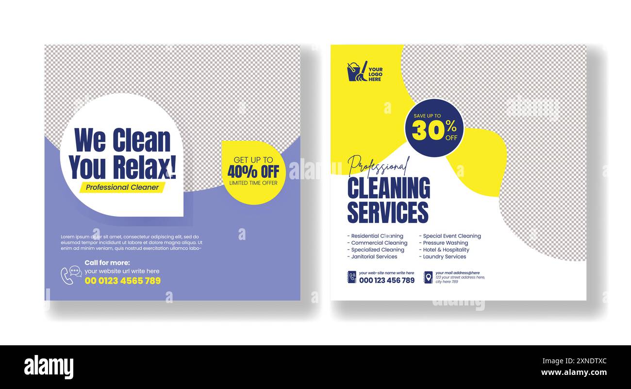 Social media posts banner ads for Cleaning service template Stock ...