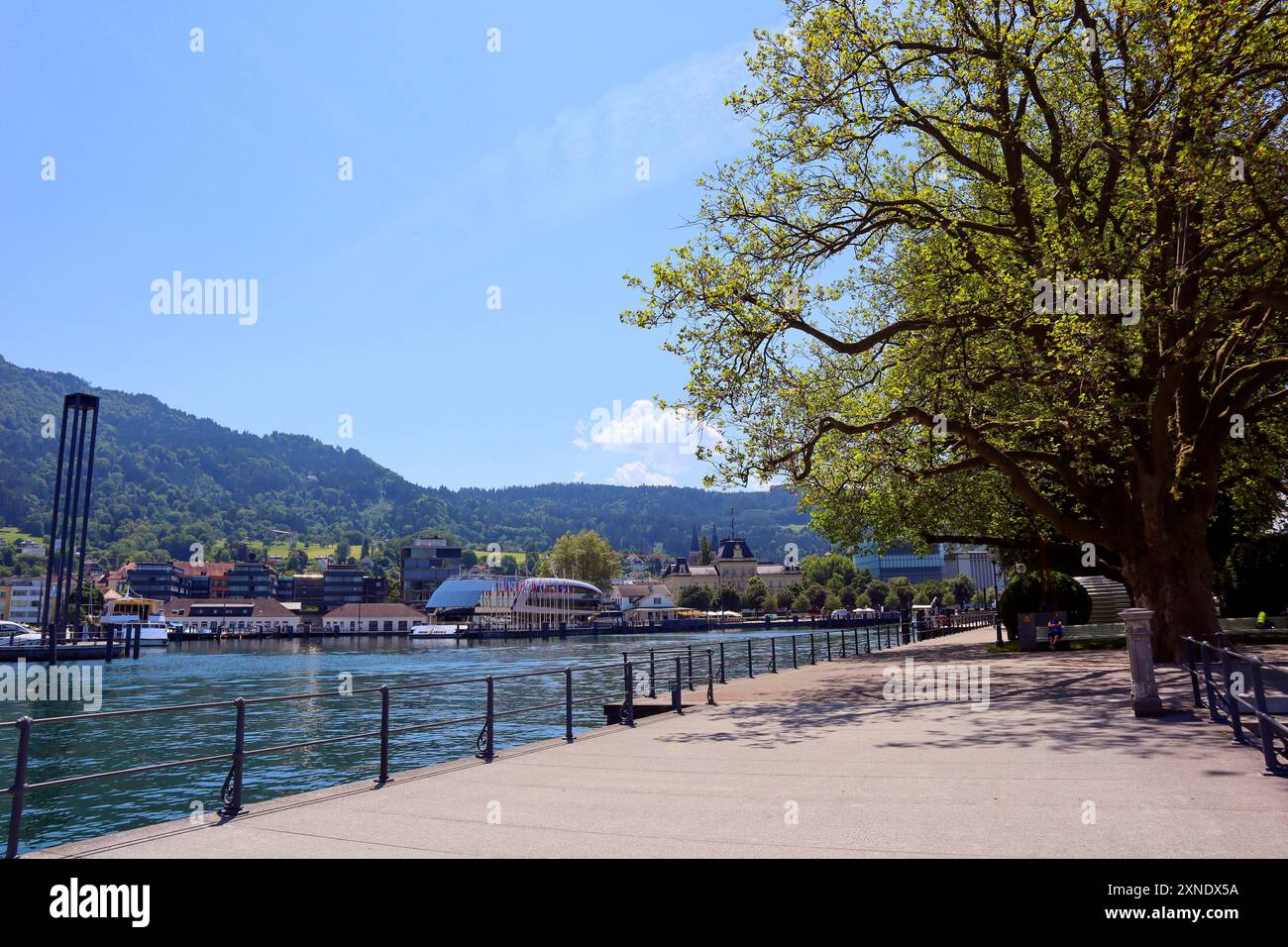Bregenz harbor entrance, Austria on Lake Constance in summertime Stock ...