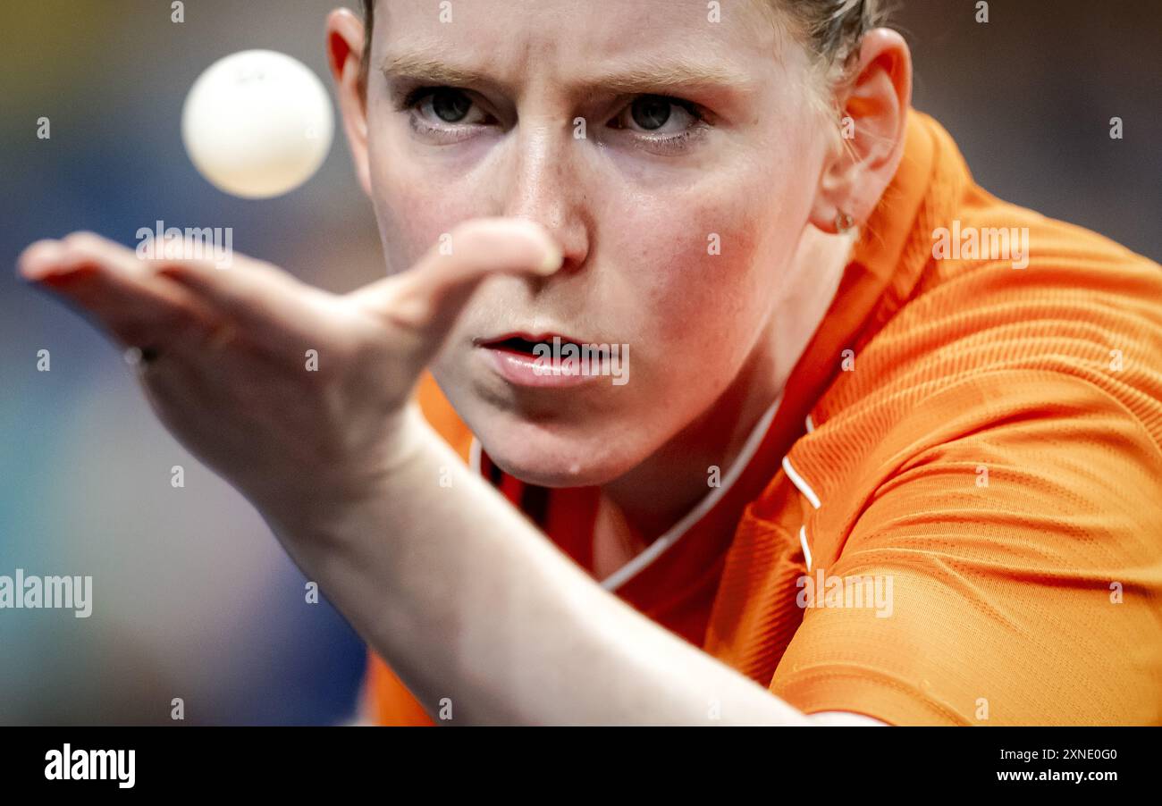 PARIS - 31/07/2024, Table tennis player Britt Eerland in action in the ...