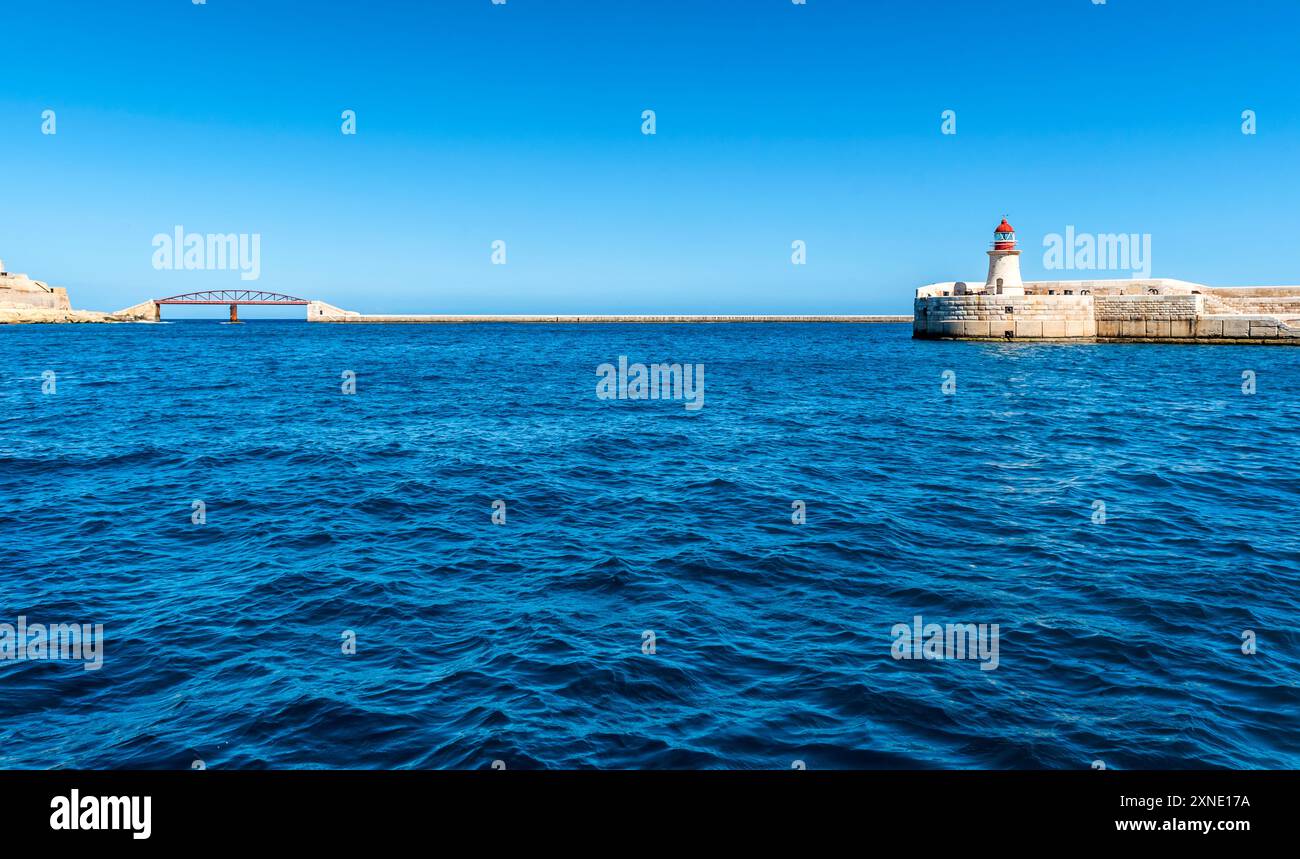 St Elmo and Ricasoli Breakwater Lighthouses - Valletta - Malta Stock ...