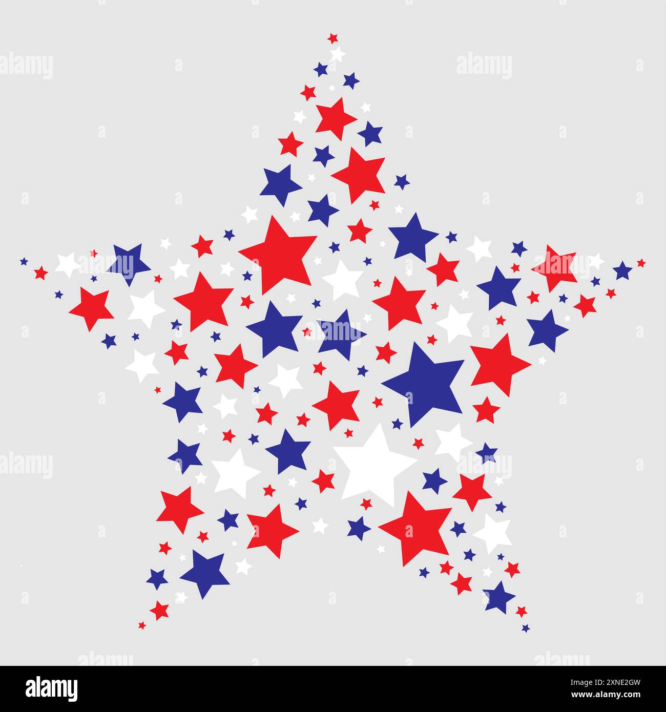 Red, white and blue stars forming a large star shape on a light grey ...