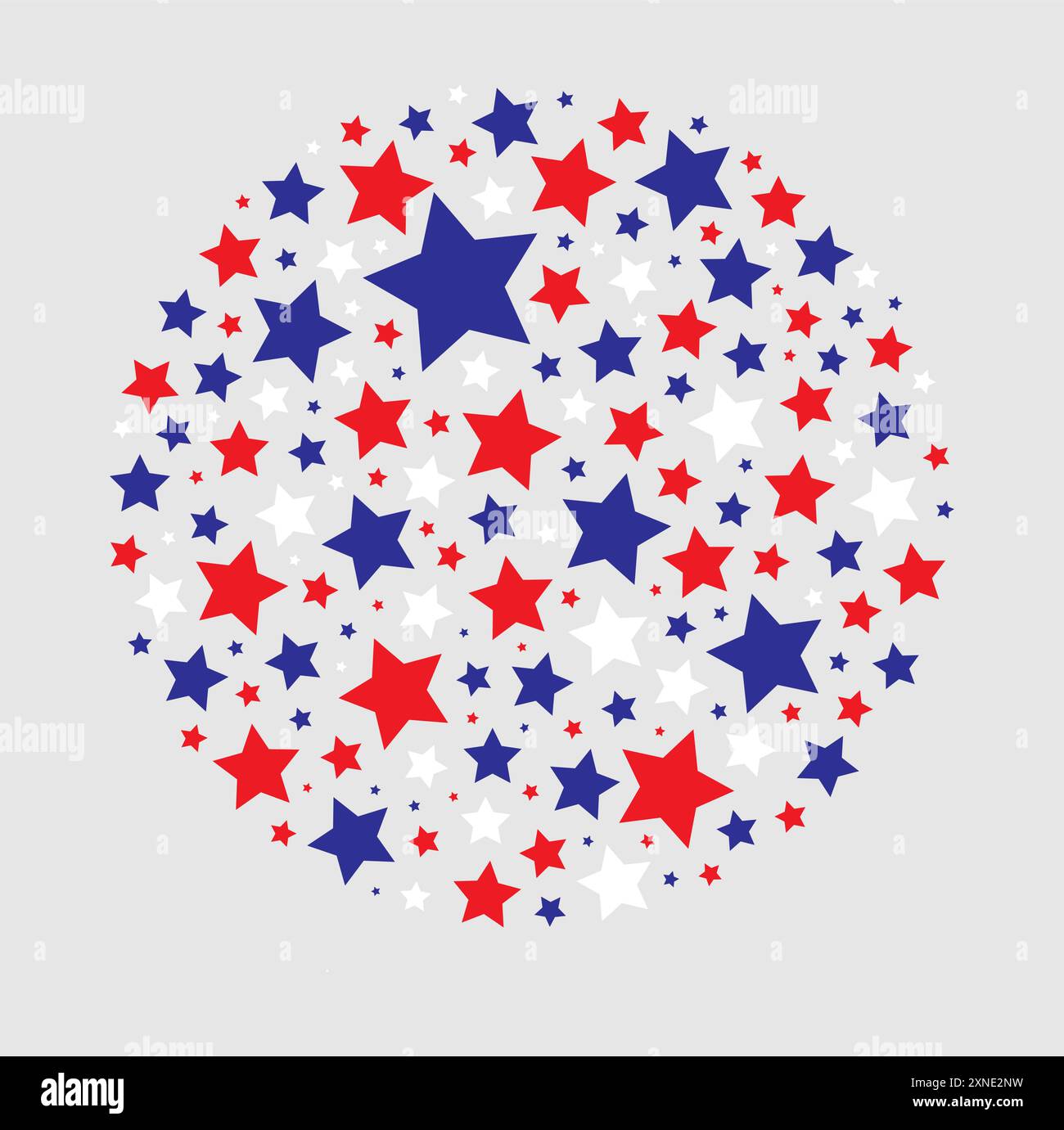 Red, white and blue stars forming a circle isolated on light grey ...
