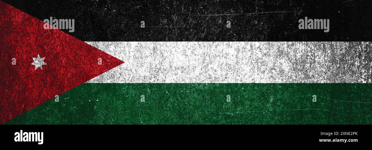 Banner of grunge Jordan flag. Dirty Jordanian flag on metal surface ...