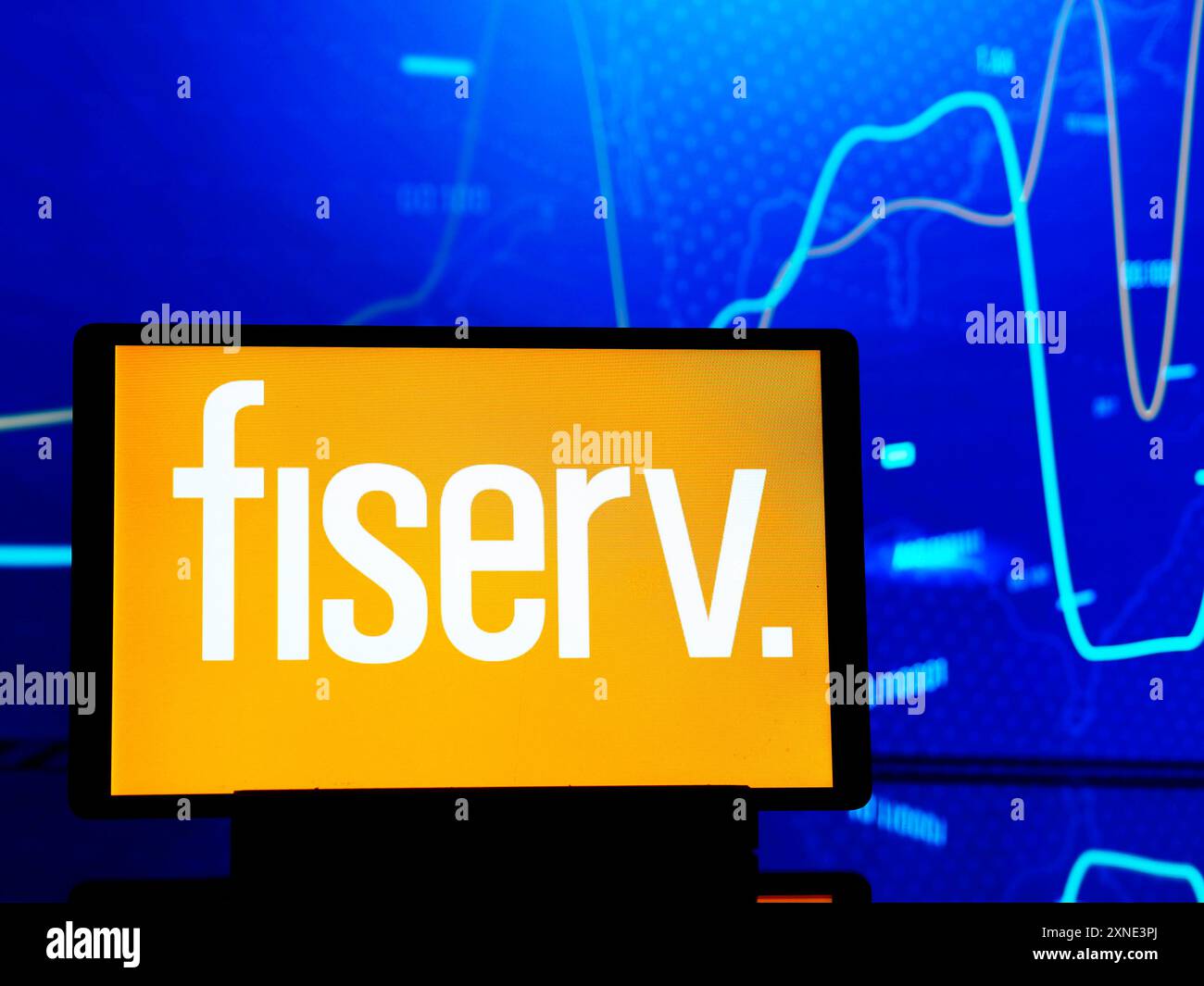 In this photo illustration, a Fiserv, Inc. logo seen displayed on a ...