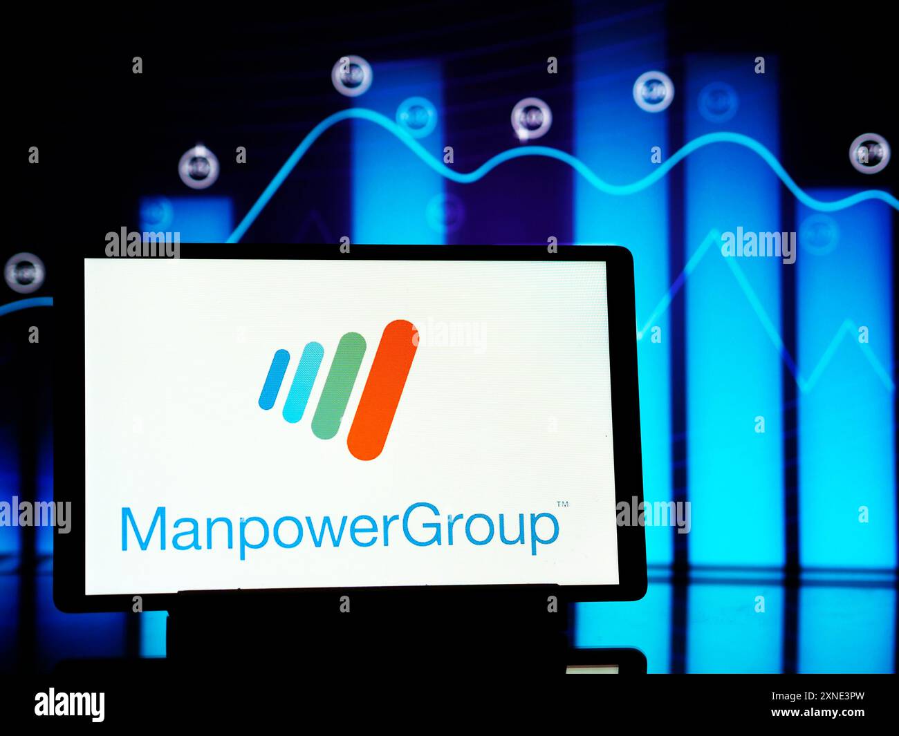 In this photo illustration, a ManpowerGroup Inc. logo seen displayed on ...