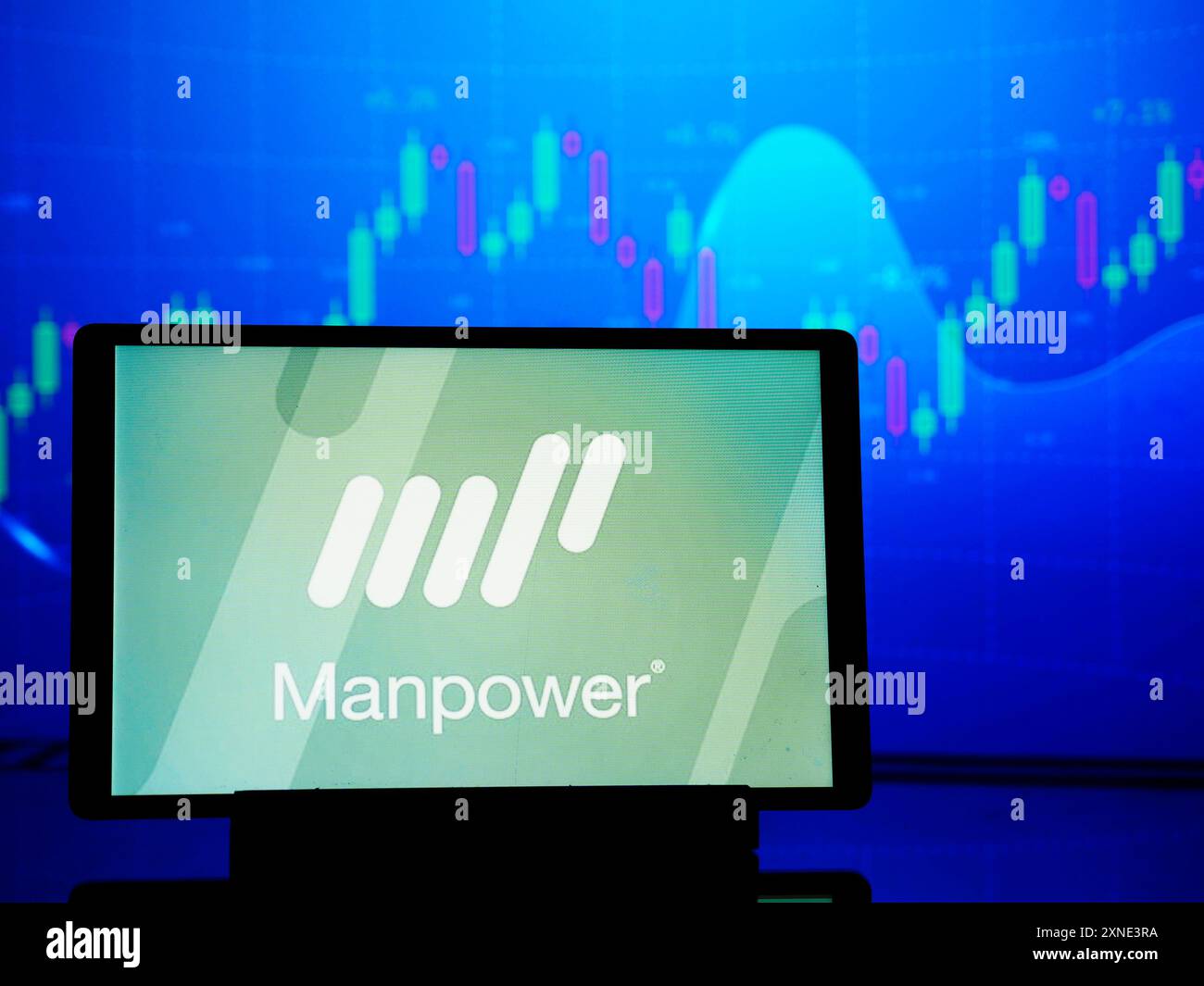 In this photo illustration, a ManpowerGroup Inc. logo seen displayed on ...