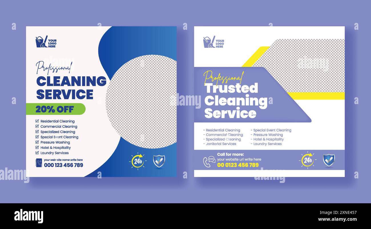 Housemaid and housekeeper service social media posts banner, business ...