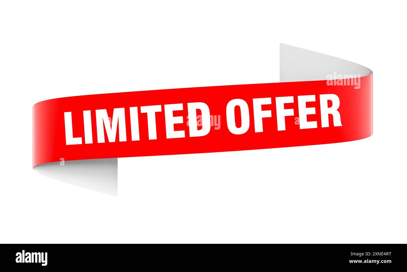 Red ribbon banner limited offer text transparent background 3d Stock ...
