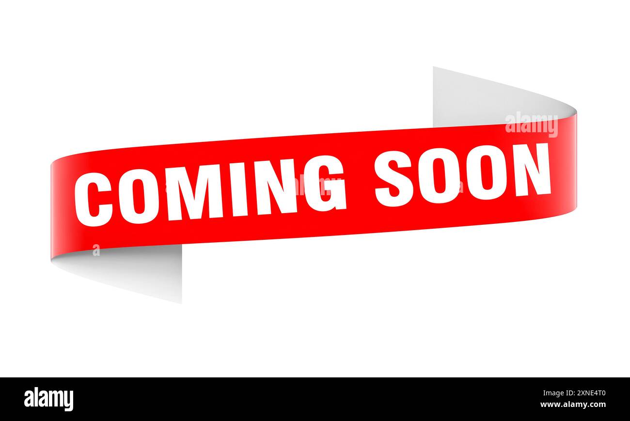 Red ribbon banner coming soon text isolated transparent background 3d ...