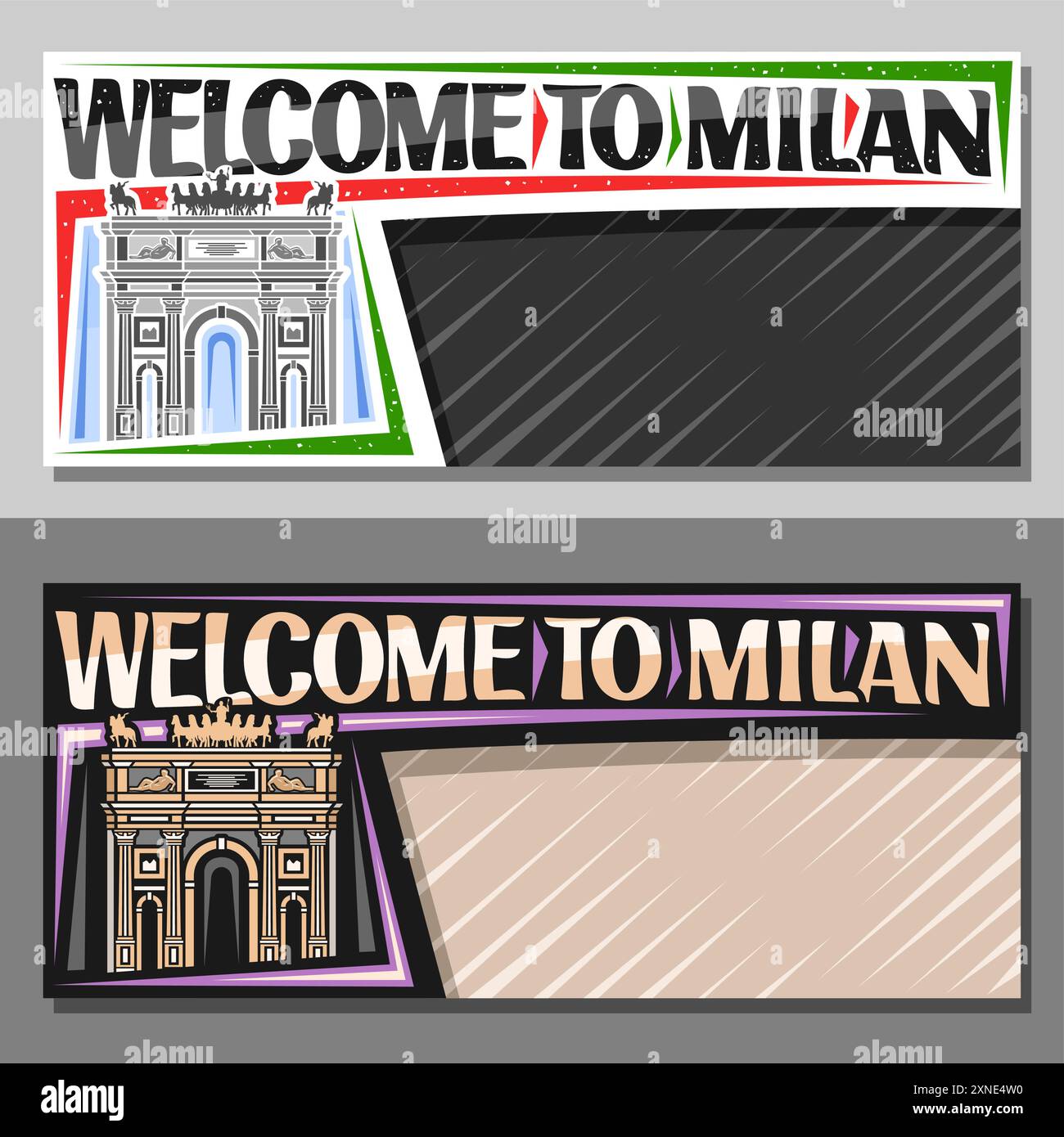 Vector banner for Milan with copy space, horizontal layout with outline ...