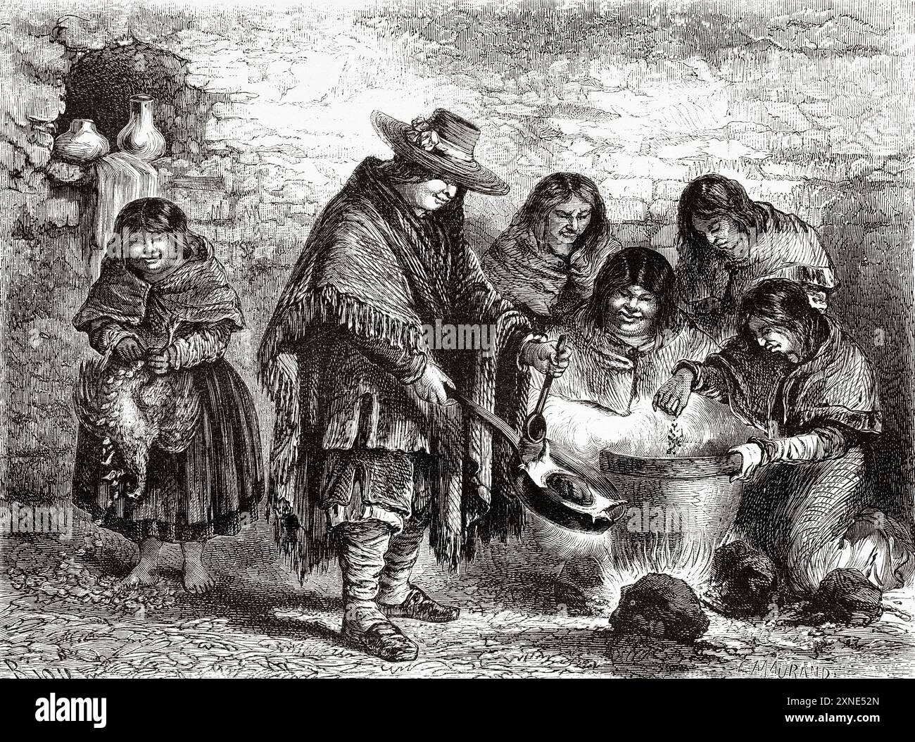 Preparation of a supper at the Station of Aguas Calientes, Peru, South ...
