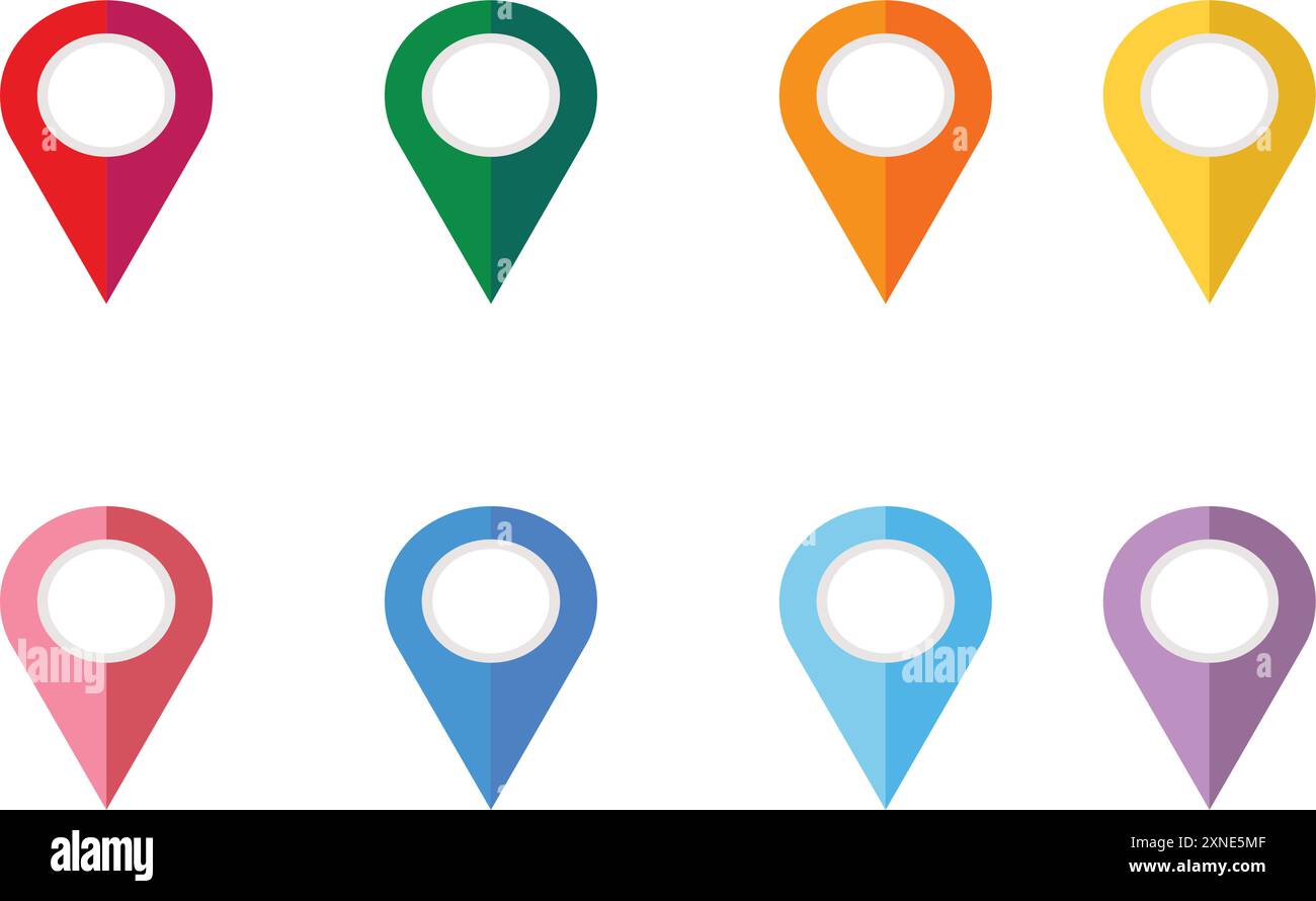 8 two-tone location symbols in different colors as vector graphics ...