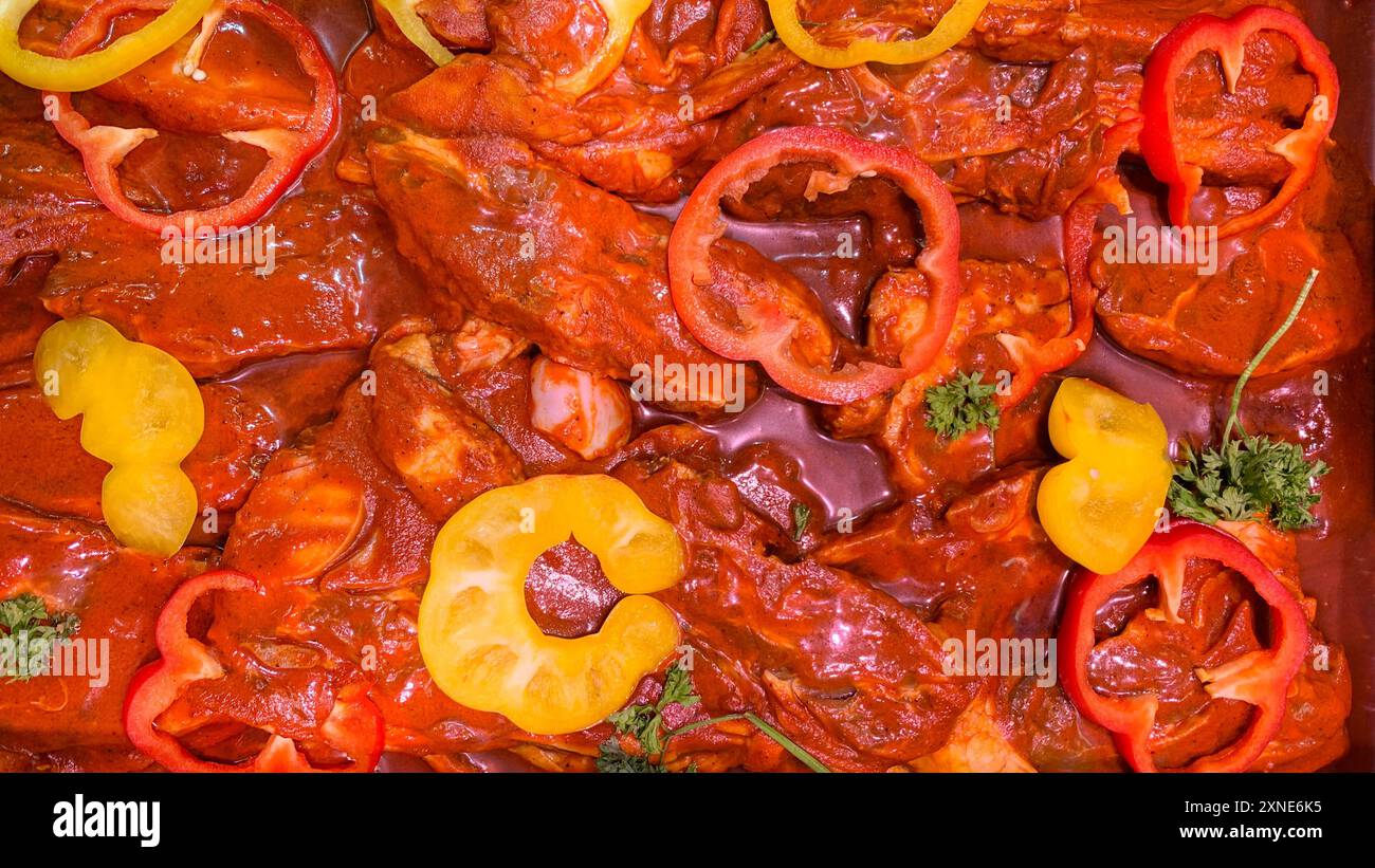 Top view of marinated lamb meat. Indian food concept Stock Photo - Alamy