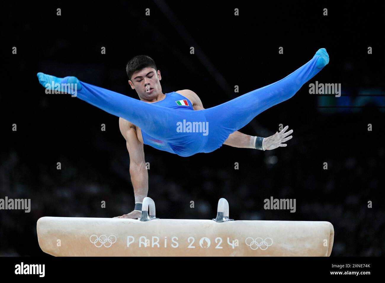 Yumin Abbadini, of Italy, performs on the pommel horse during the men's ...