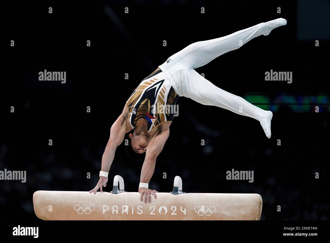 Carlos Edriel Yulo, of the Philippines, performs on the pommel horse ...