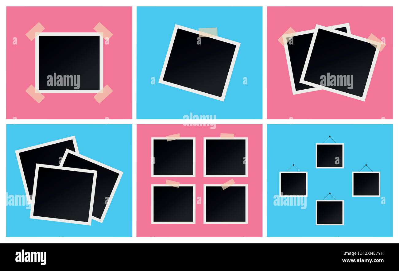 Photo frames collage set. Blank instant photos on pink and blue ...