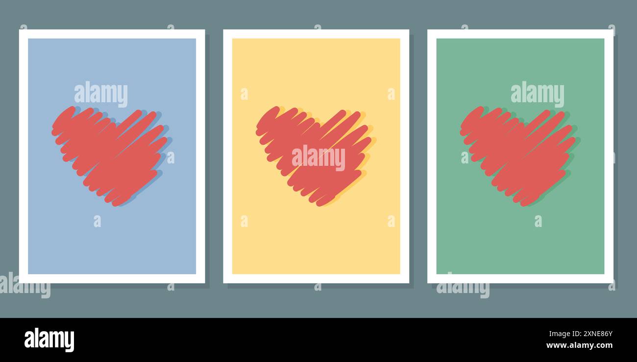 Simple cards with doodle heart shape. Scribble heart symbol. Vector ...