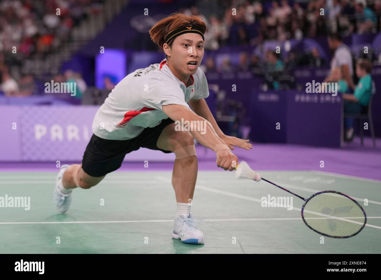 Japan's Kodai Naraoka plays against South Korea's Jeon Hyeok-jin during their men's singles ...