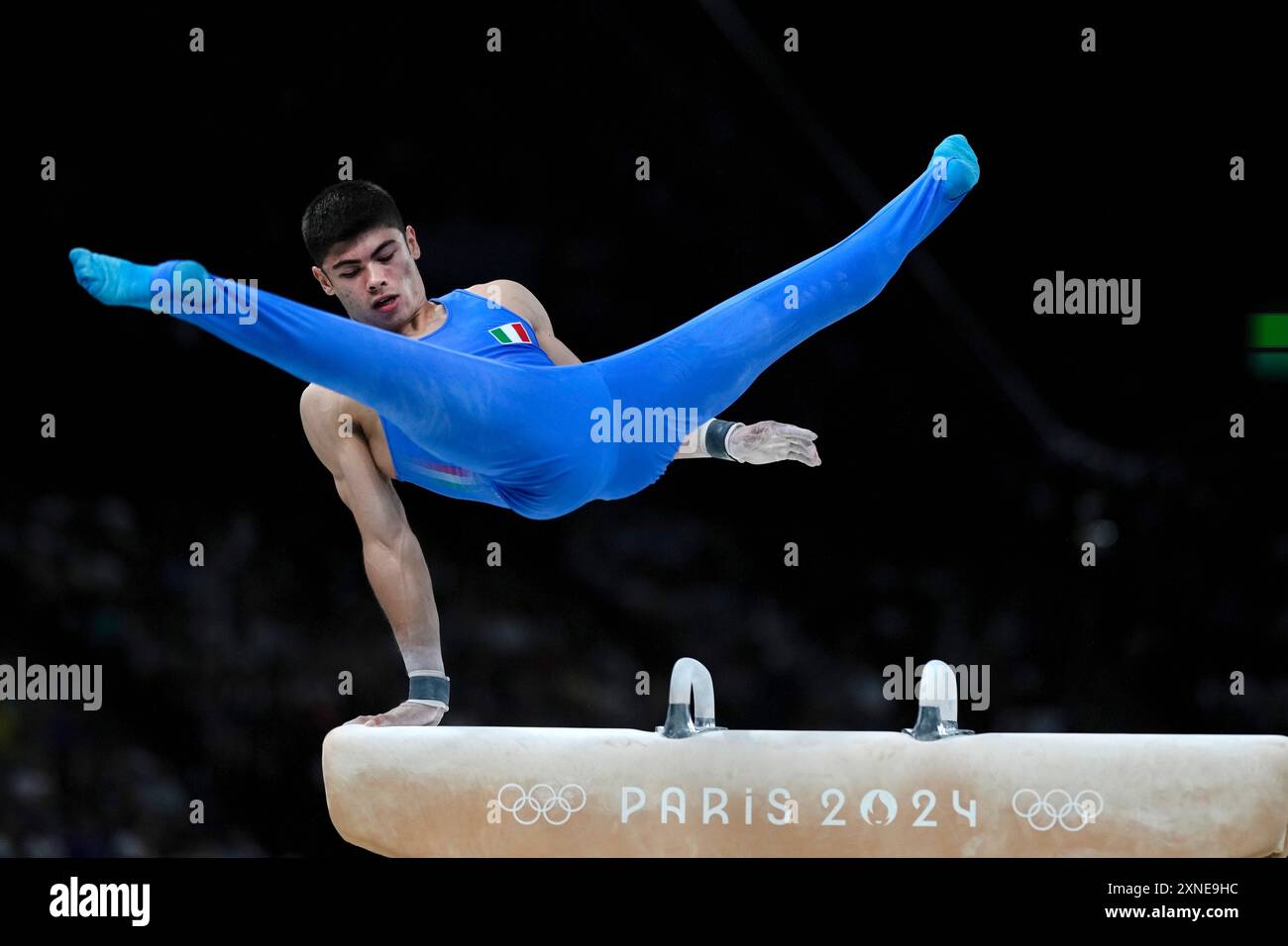 Yumin Abbadini, of Italy, performs on the pommel horse during the men's ...