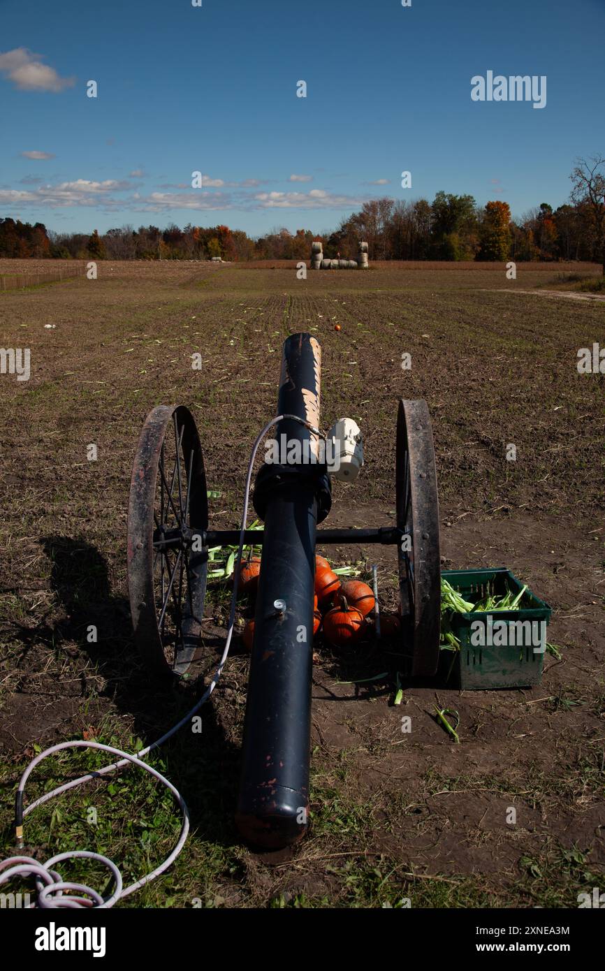 Rustic cannon for blasting pumpkins on Pingle's Farm, Ontario, Canada ...