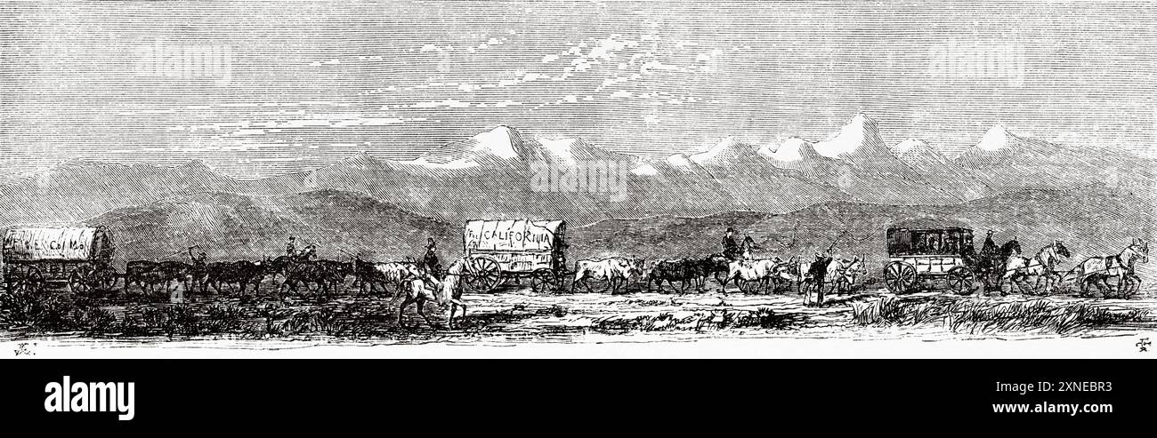 Mormon Caravan. United States of America, drawing by Gustave Chassevent ...